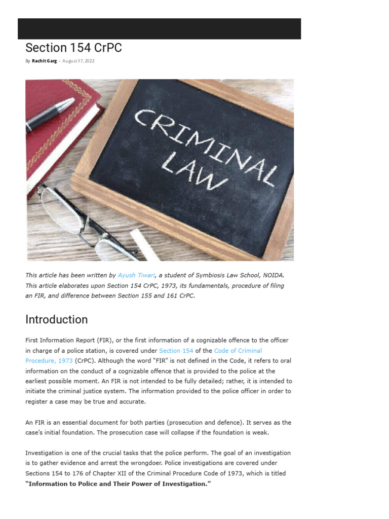 Section 154 CRPC: August 17, 2022 | PDF | Criminal Procedure In South Africa | Police