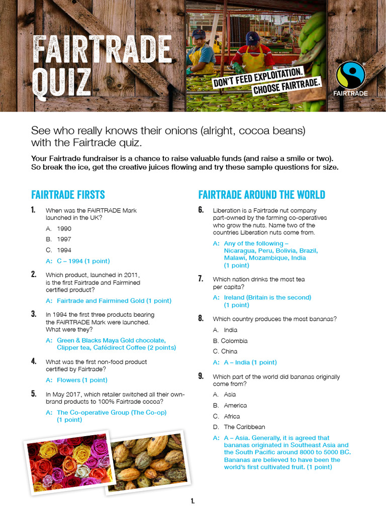 Fairtrade Fortnight Quiz 2018 | PDF | Fair Trade | Coffee