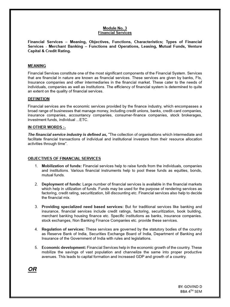 Module 3 FINANCIAL SERVICE | PDF