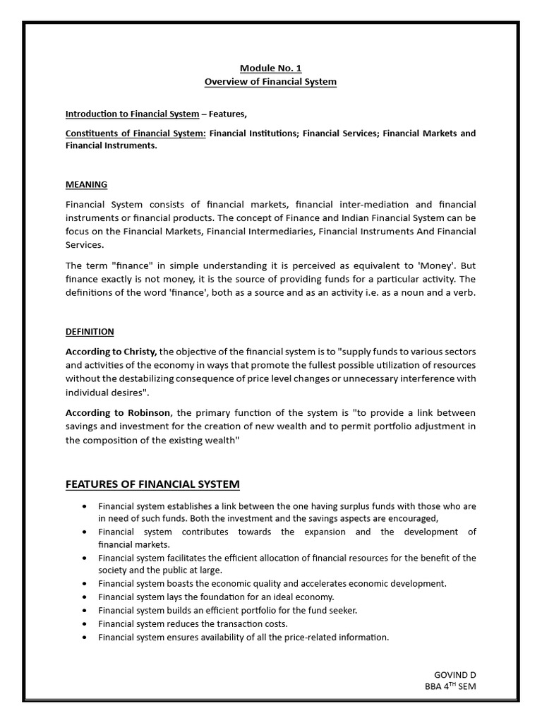 Module 01 Overview of Financial System | PDF | Financial Markets ...