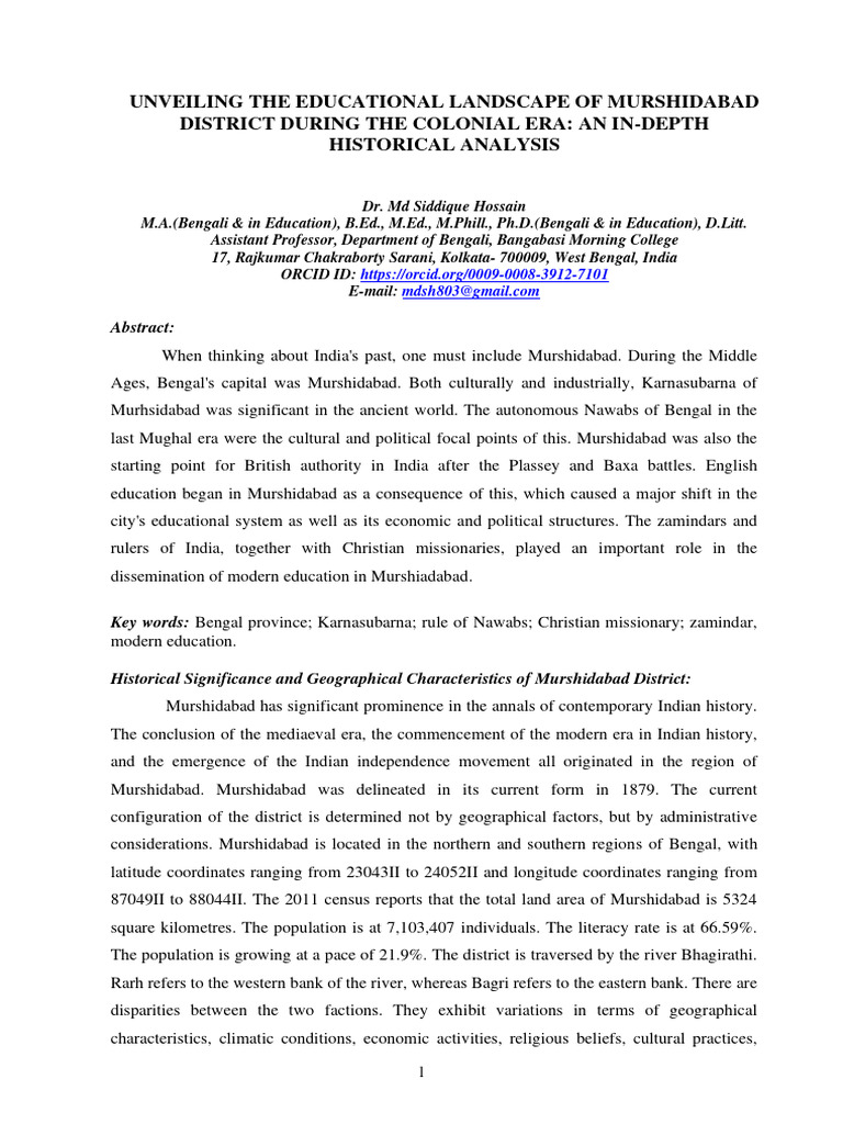 Unveiling the Educational Landscape of Murshidabad District During the Colonial Era - An in ...