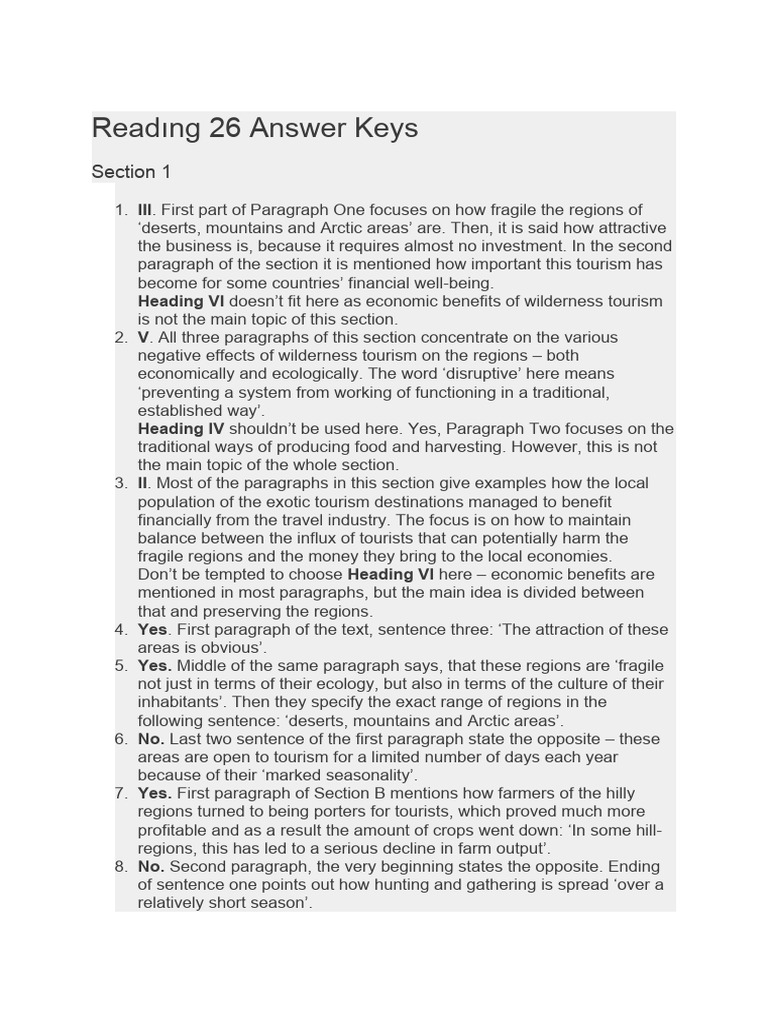 Readıng 26 Answer Keys | PDF | Plants | Tourism