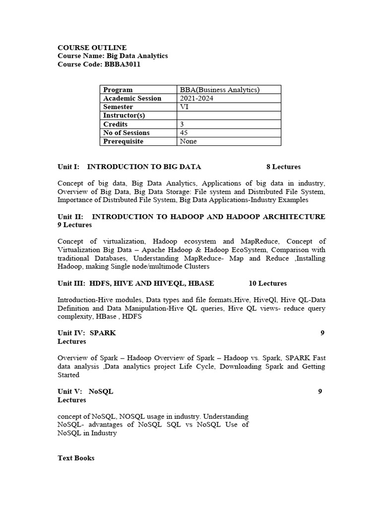 Big Data Analytics Syllabus Pdf Big Data Apache Hadoop