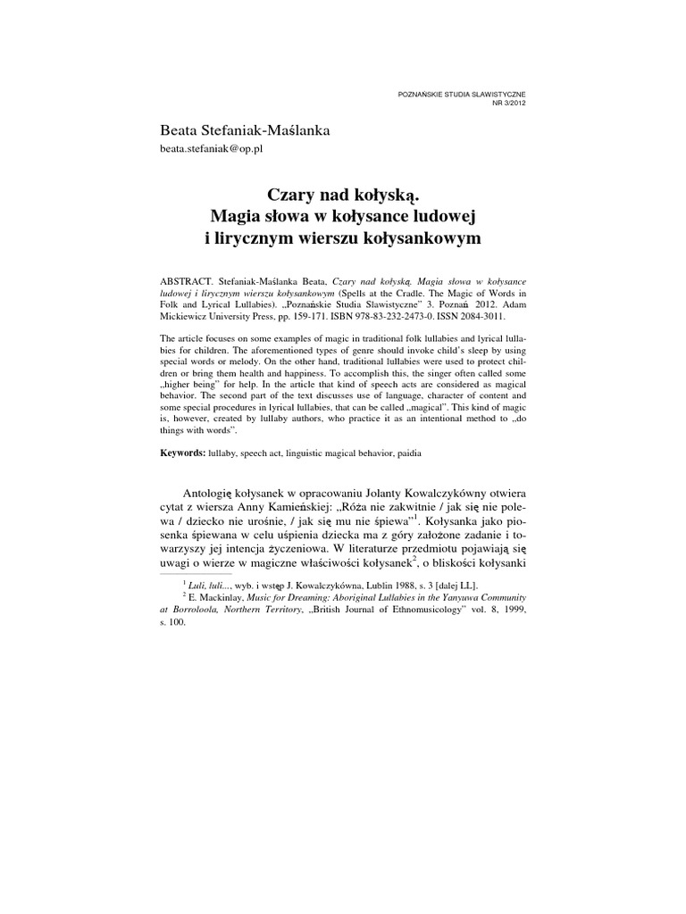 Czary Nad Kołyską Magia Słowa w Koł | PDF