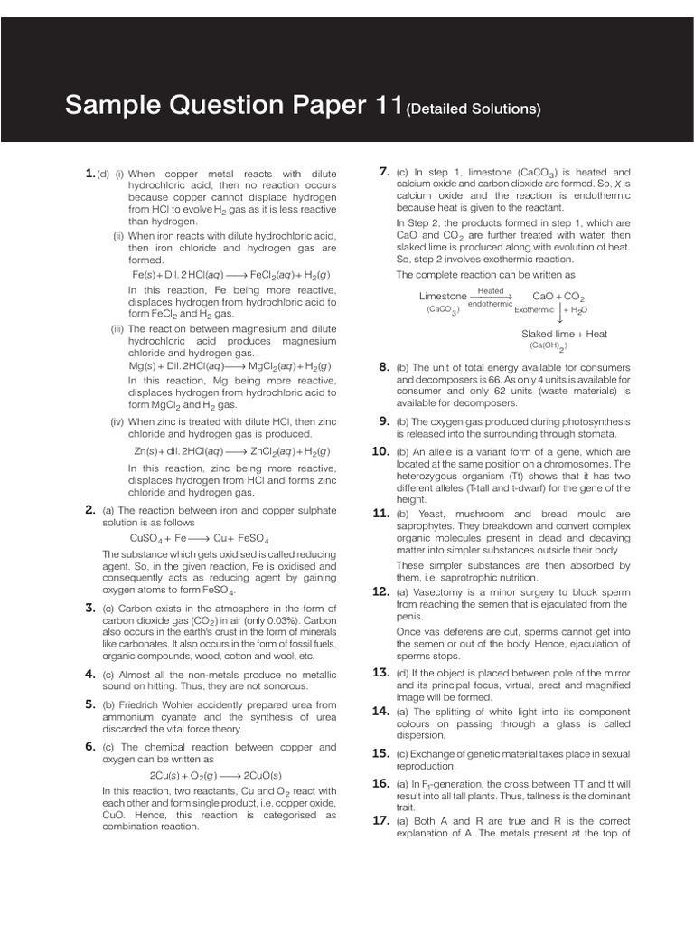 2023 CBSE 10th Science Sample - Paper - 11 Sol. | PDF | Magnesium ...
