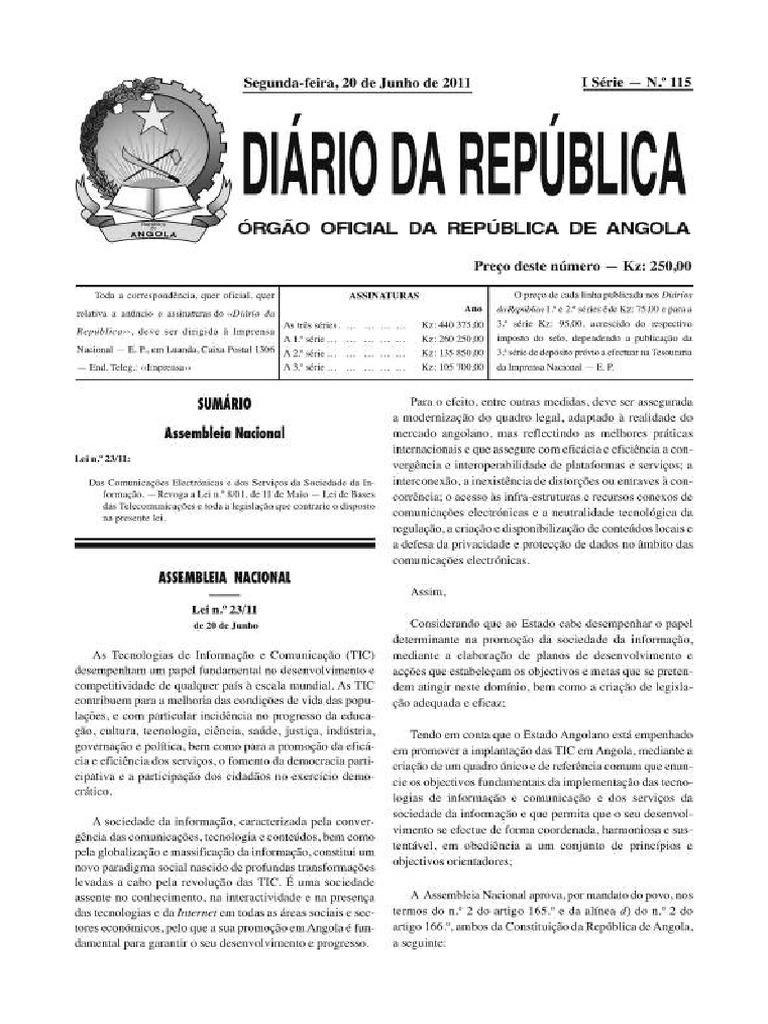 Lei 23-11 de 20 Junho-Das Comunicacoes Electronicas e Dos Servicos | PDF
