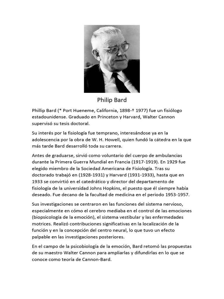 Biografía de Philip Bard y su legado | PDF