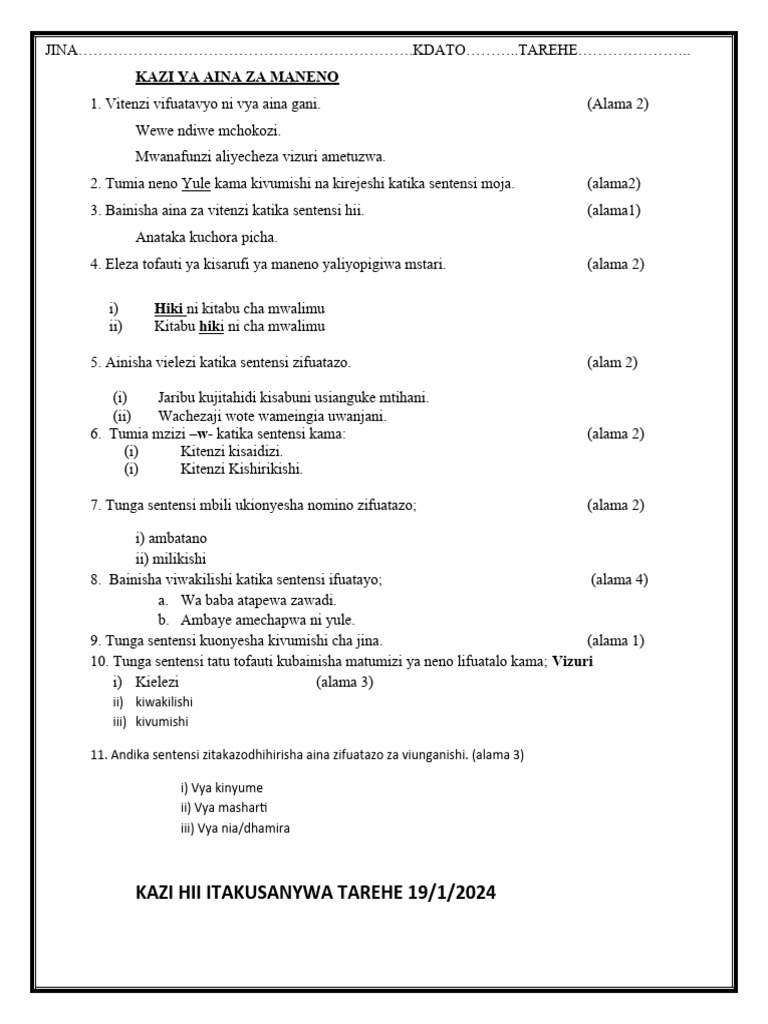 Aina Za Maneno 2022 | PDF