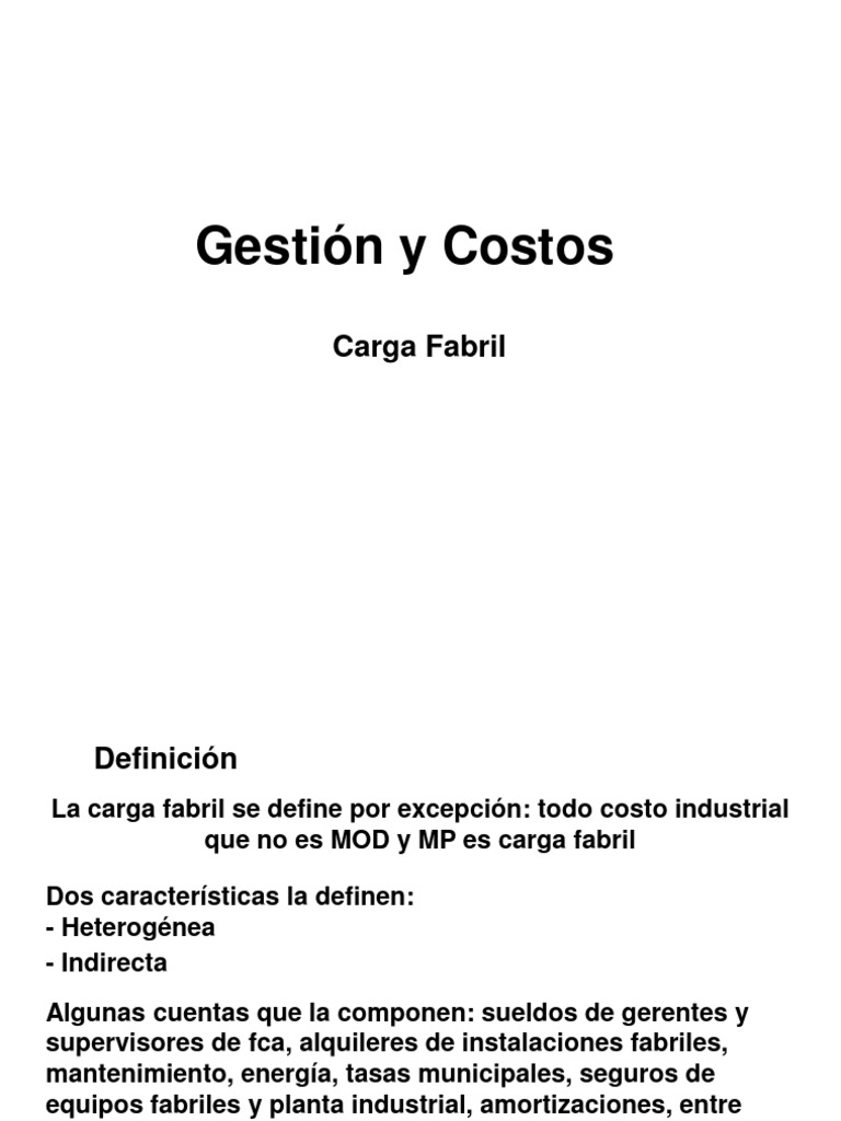 Carga Fabril: Gestión y Costos Industriales | PDF | Presupuesto | Economias