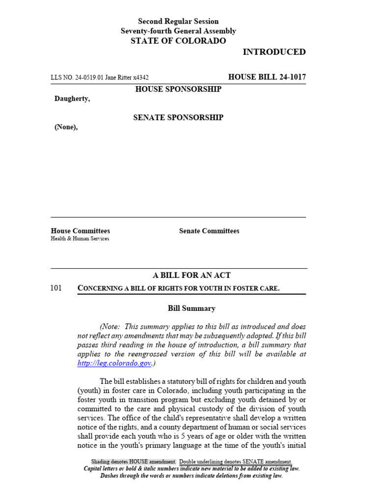 Colorado Bill 24-1017 | Download Free PDF | Foster Care | Legal Guardian