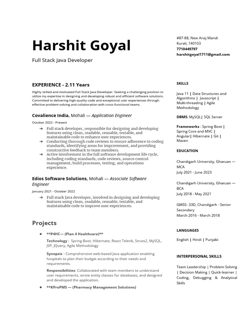 Harshit Goyal: Full Stack Java Developer | PDF | Spring Framework | Source Code