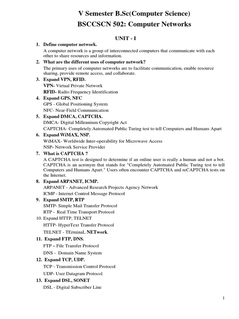 Computer NW Short Answers Unit I and II | PDF | Multiplexing ...