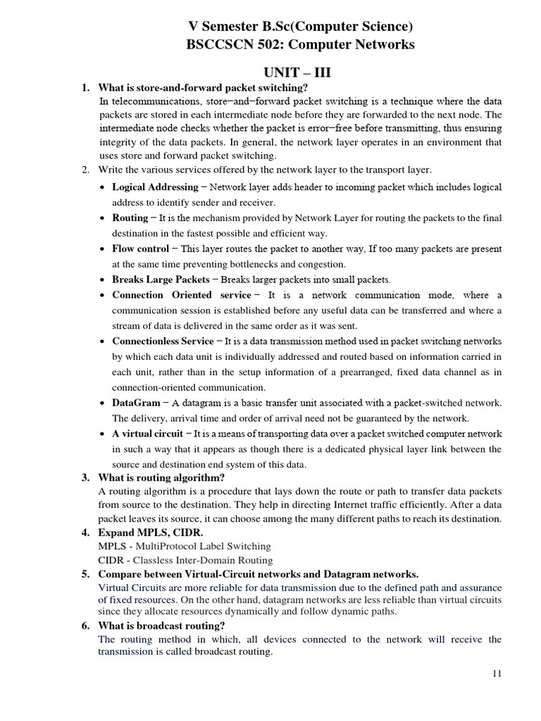 Computer NW Short Answers Unit III and IV | PDF | Transmission Control ...