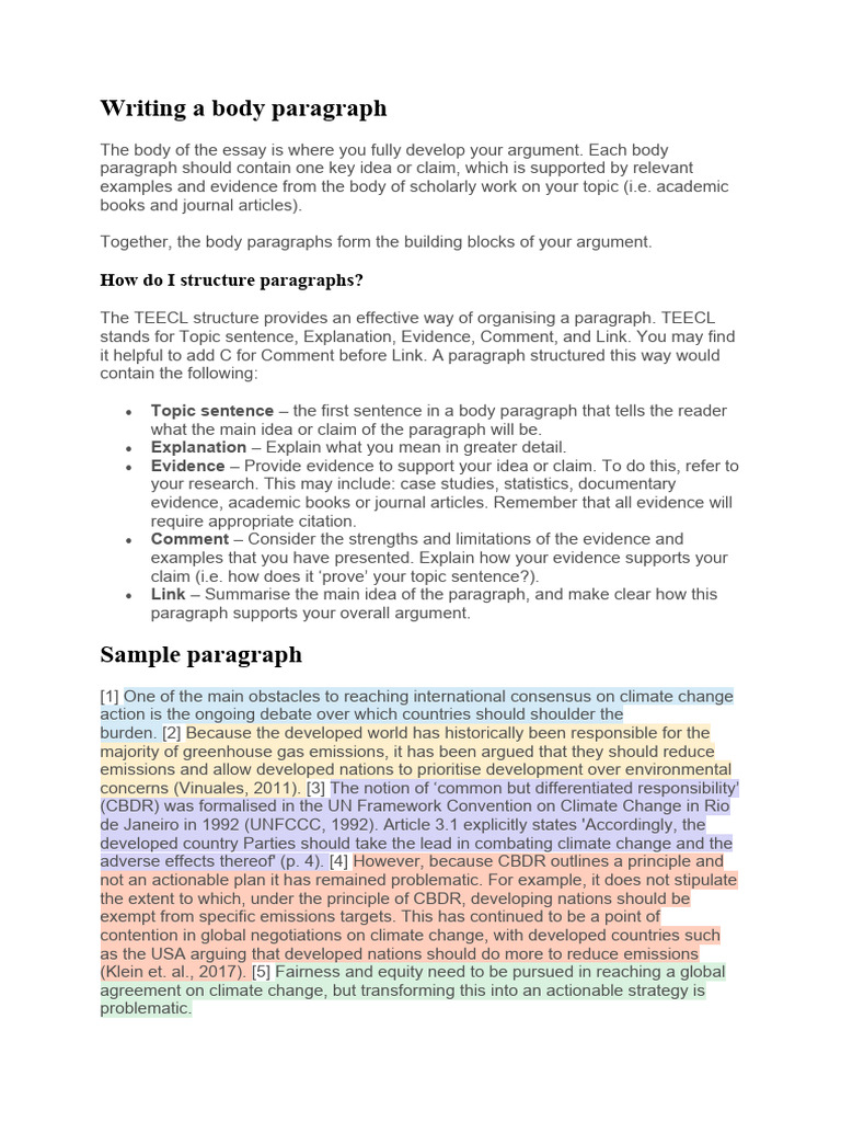Writing A Body Paragraph | PDF | United Nations Framework Convention On ...