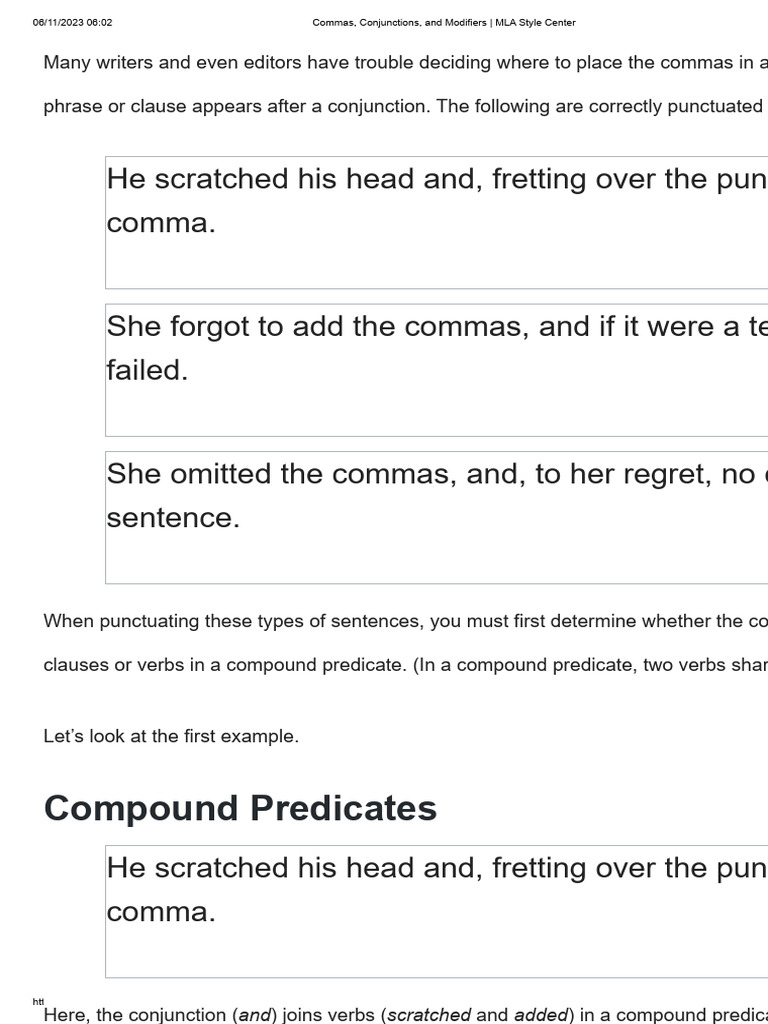 Commas, Conjunctions, and Modifiers _ MLA Style Center | PDF | Comma ...