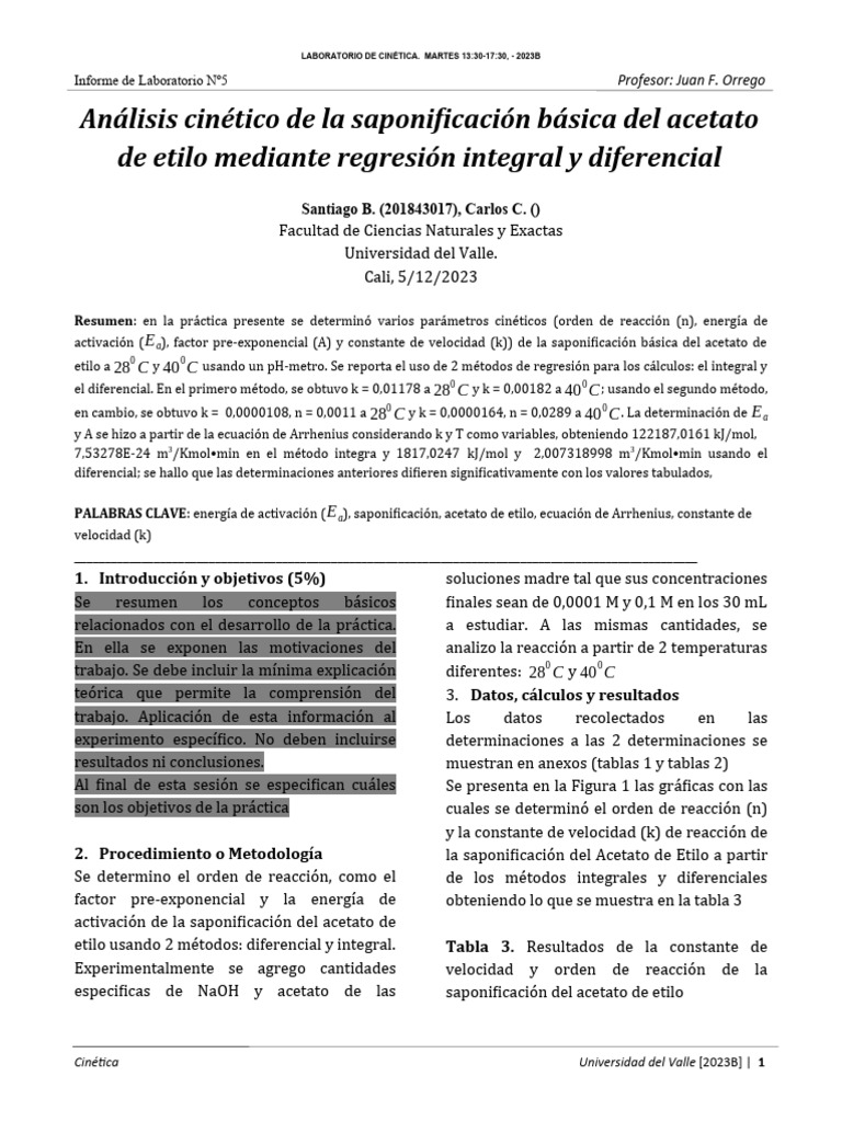Informe 5 de Cinetica | PDF | Cinética química | Temperatura