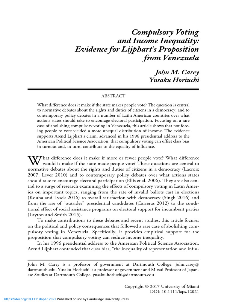Compulsory Voting and Income Inequality Evidence For Lijpharts Proposition From Venezuela | PDF ...