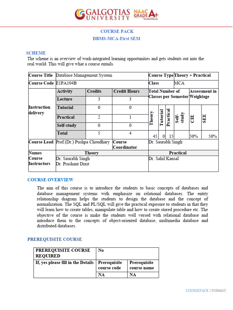 DBMS - Course Pack | Download Free PDF | Relational Database | Pl/Sql