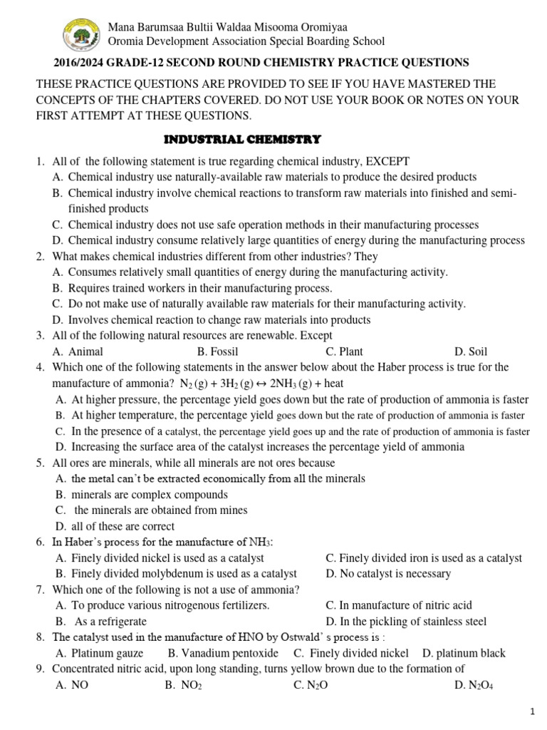 2016, 2nd Round Chem. Practice Questions | PDF | Sodium Carbonate | Sodium Bicarbonate