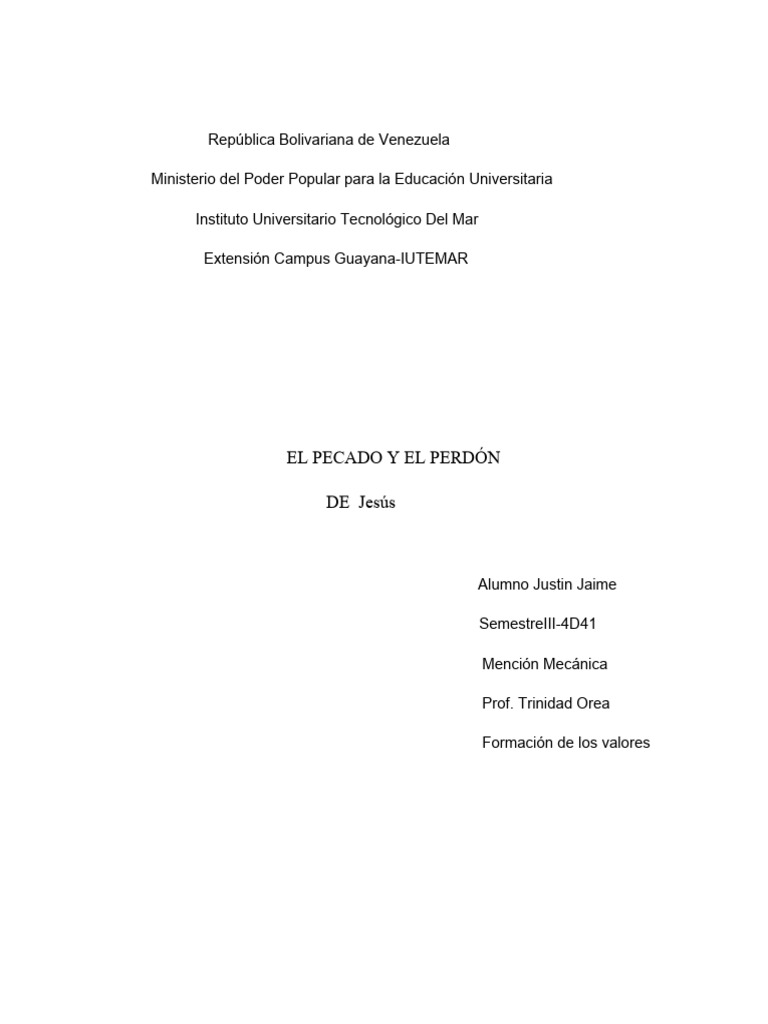 Trabajo N°4 El Pecado y El Perdón de Jesus-Formación de Los Valores | PDF | Pecado | Perdón