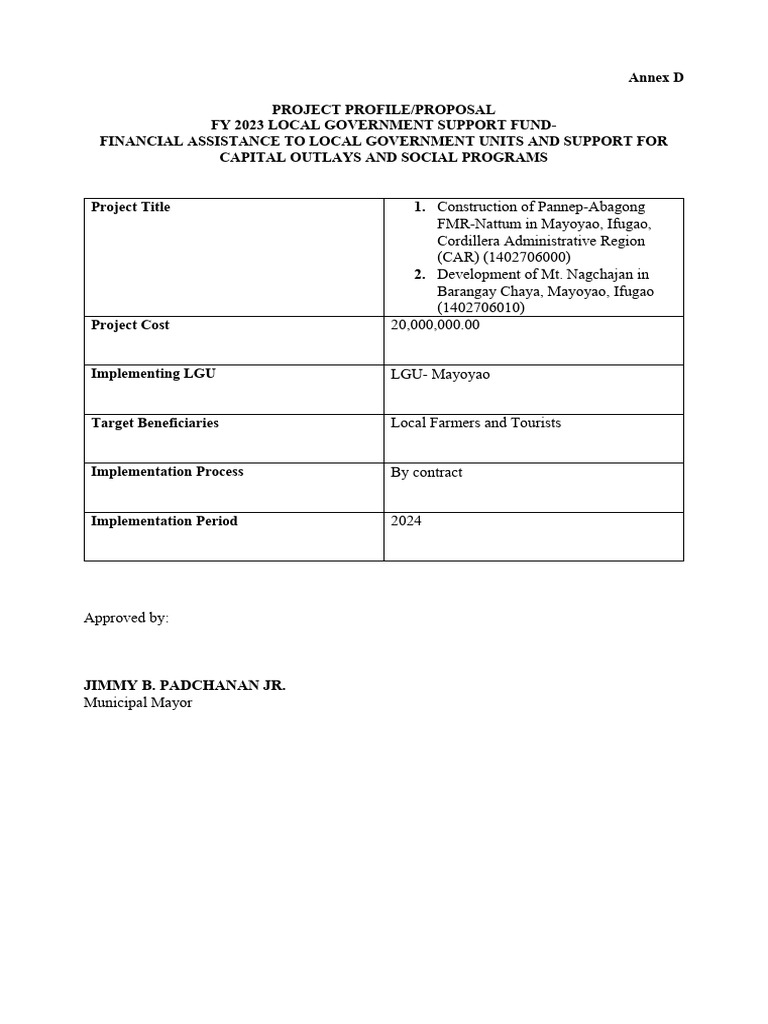 Annex D Project Profile Falgu | PDF