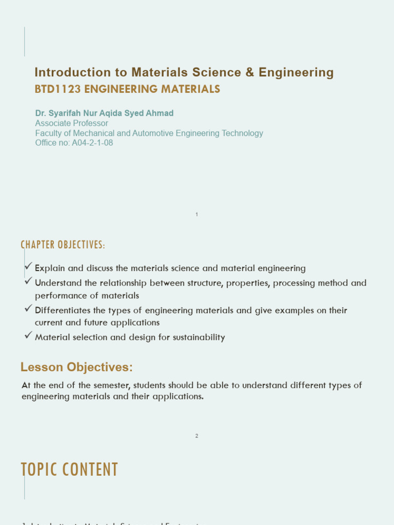 W1W2 BTD1123 Chapter 1 Intro to Mat Science | PDF | Metals | Polymers