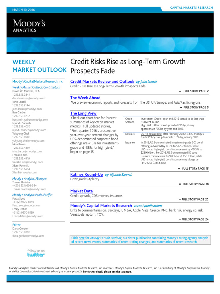 Moody's Analytics - Credit Risks Rise As Long-Term Growth Prospects ...