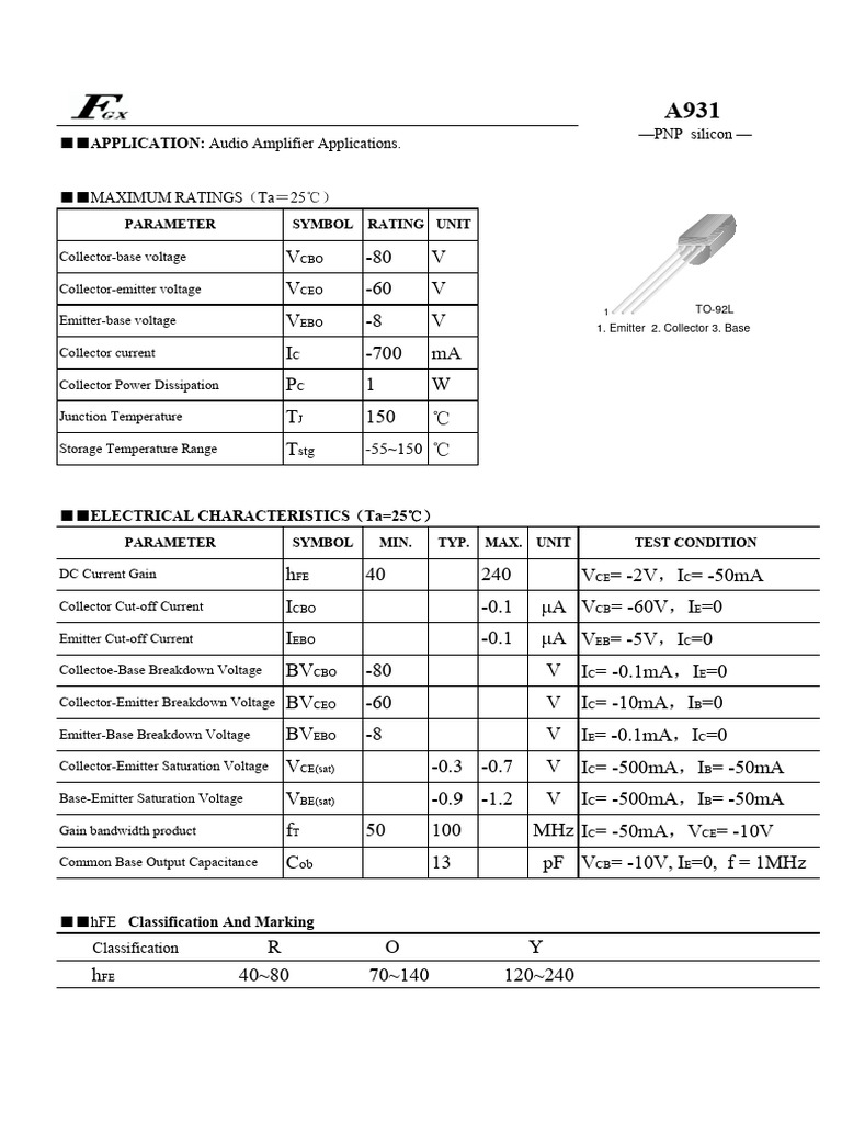a931 TRANSISTER DATA | PDF