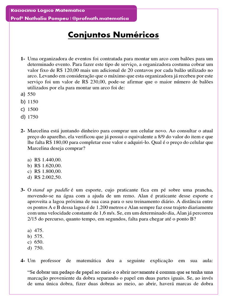 Conjuntos Numéricos - Exercícios | PDF