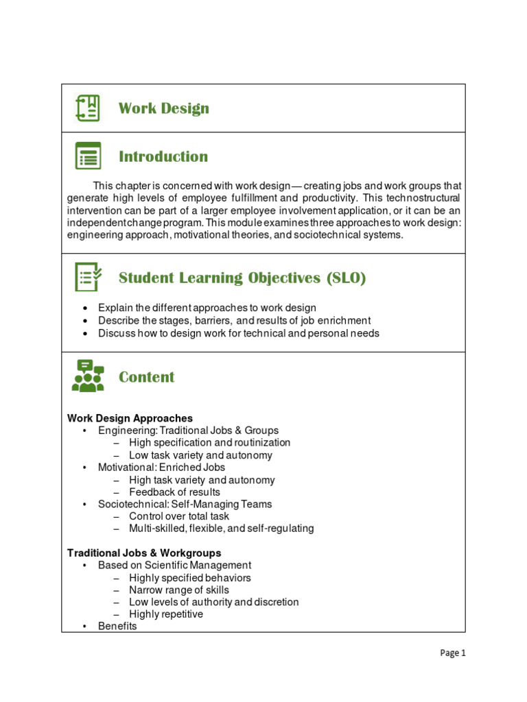 Module - Wk15 - Work Design | PDF | System | Organizational Behavior