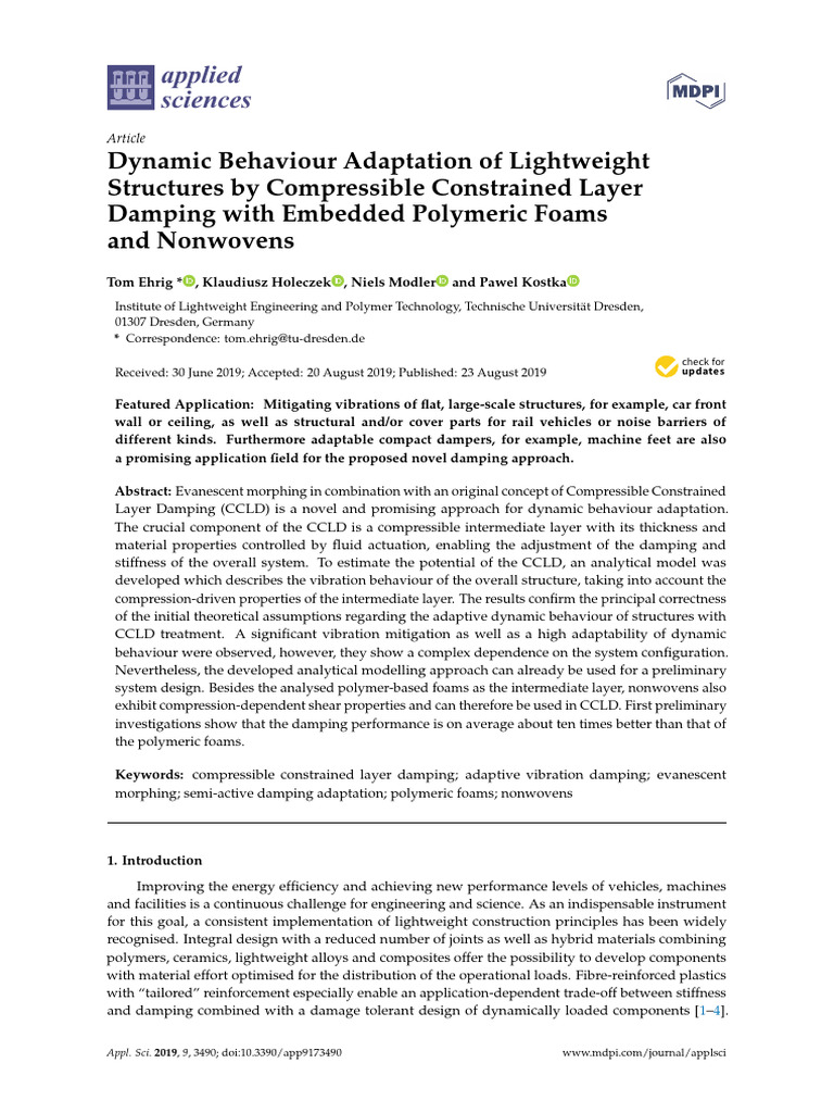 Dynamic Behaviour Adaptation of Lightweight Structures by Compressible Constrained Layer Damping ...