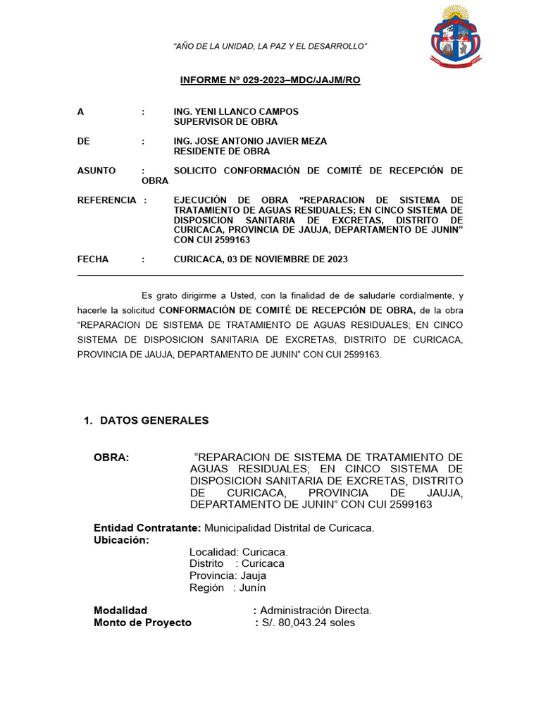 Informe 28 de Residente Val 02 Curicaca | PDF | La contaminación del agua | Ingeniero civil