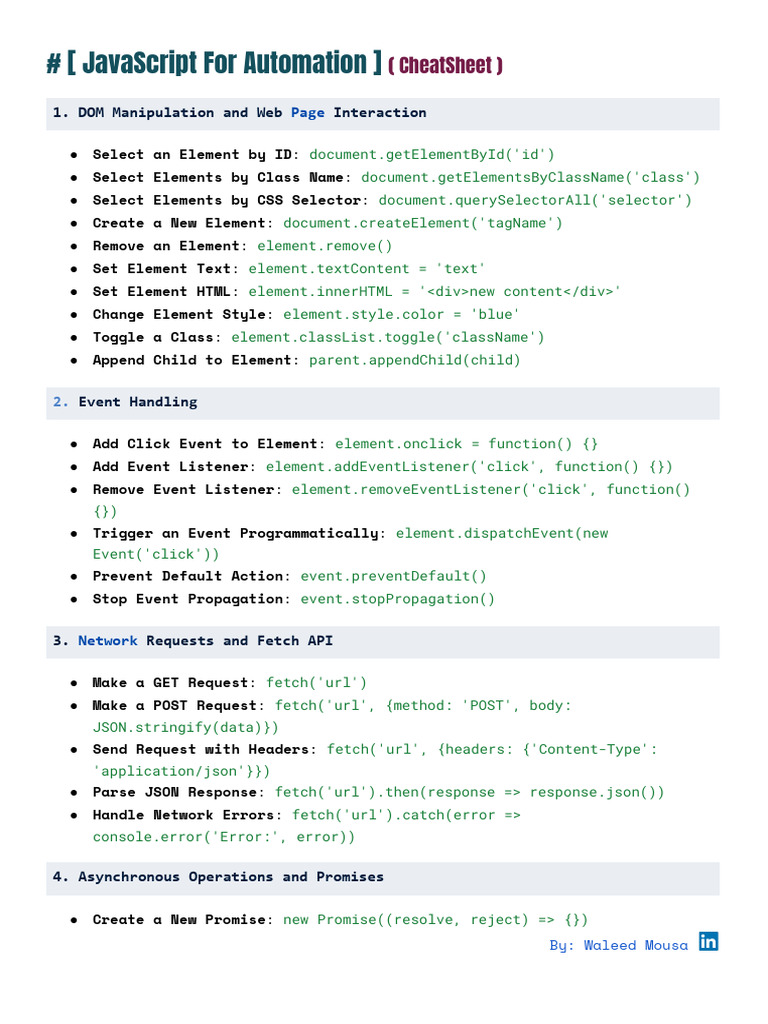 JavaScript For Automation CheatSheet 1705237148 | PDF | World Wide Web ...