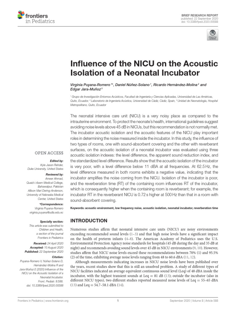 Influence of The NICU On The Acoustic Isolation of A Neonatal Incubator ...