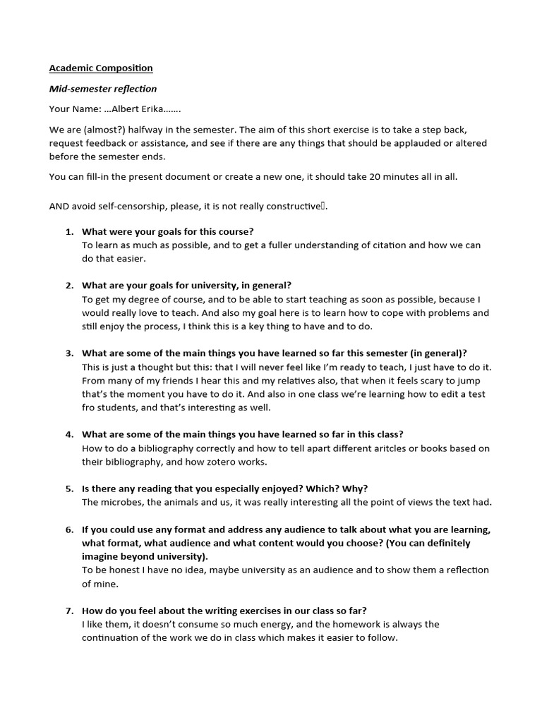 !mid-Semester Reflections AcComp - Albert Erika | PDF | Cognitive Science | Behavior Modification