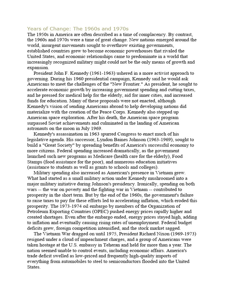 Years of Change: The 1960s and 1970s | PDF