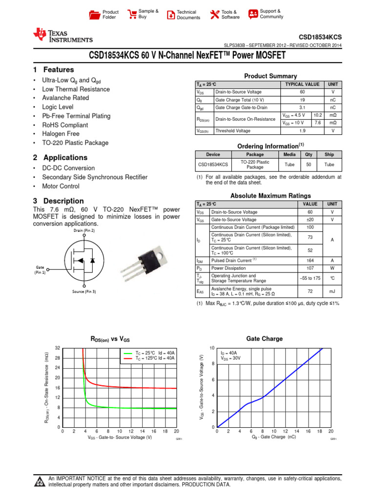 CSD 18534 Kcs | PDF | Field Effect Transistor | Semiconductor Devices