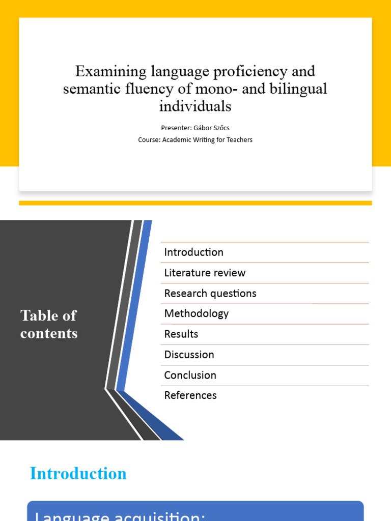 Examining Language Proficiency and Semantic Fluency of Mono - and Bilingual Individuals | PDF ...