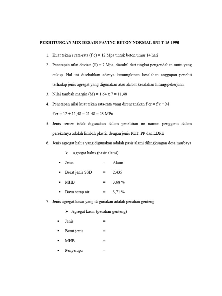 Perhitungan Mix Desain Paving Beton Normal | PDF