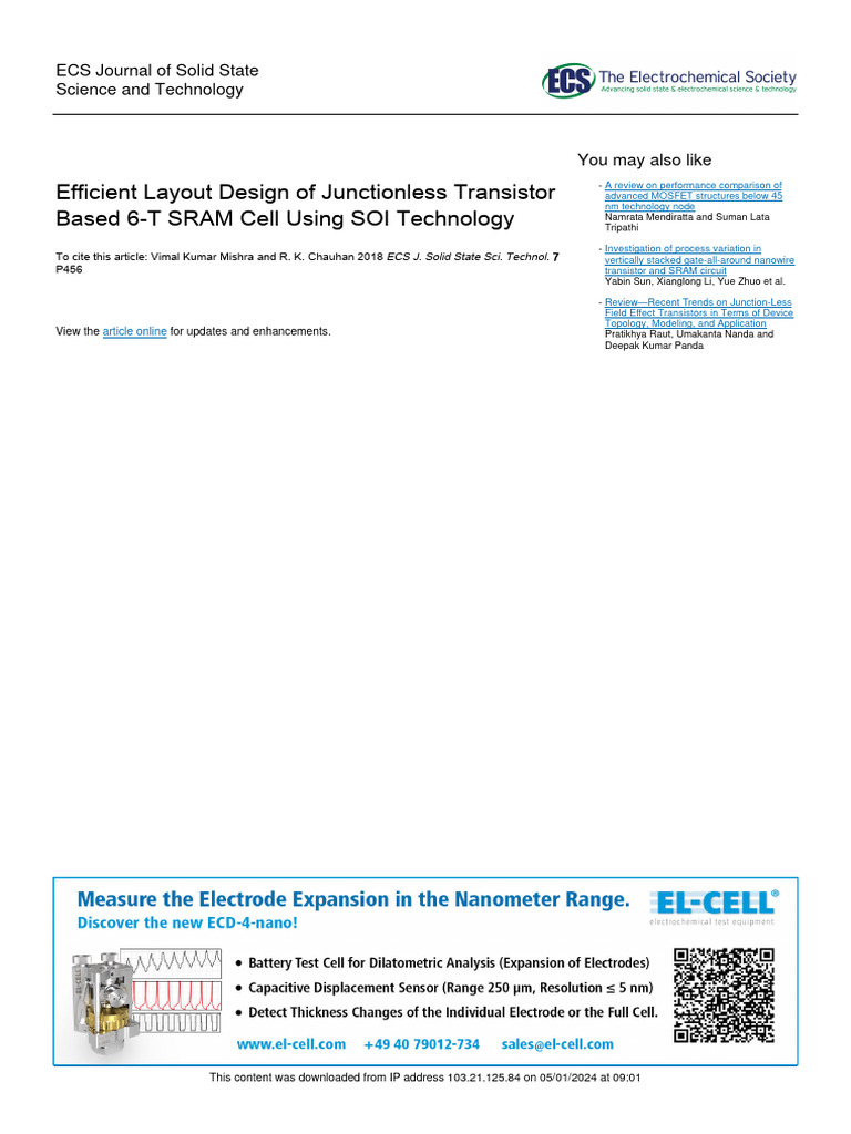 Efficient Layout Design of Junctionless Transistor Based 6-T | PDF ...