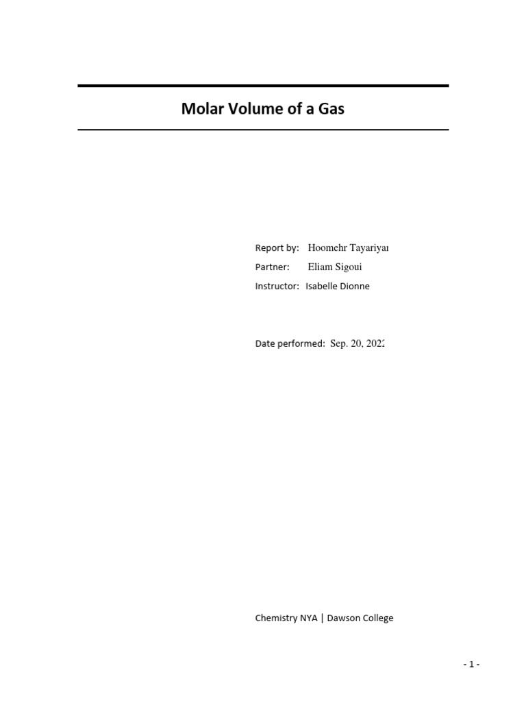 03 Molar Volume of A Gas Long Report | PDF | Mole (Unit) | Gases