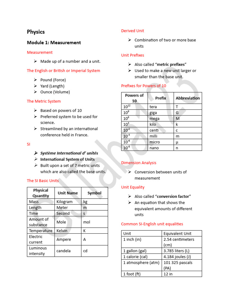 General Physics I Reviewer | PDF | Acceleration | International System Of Units