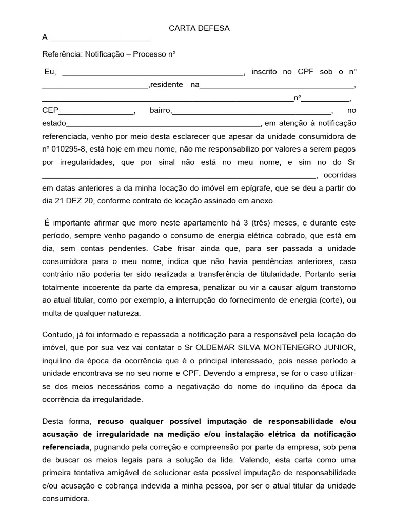 Carta Defesa | PDF