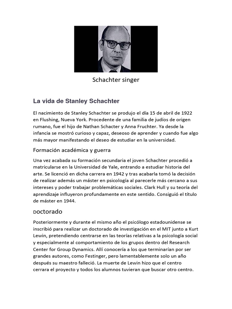 Vida y obra de Stanley Schachter | PDF | Sicología