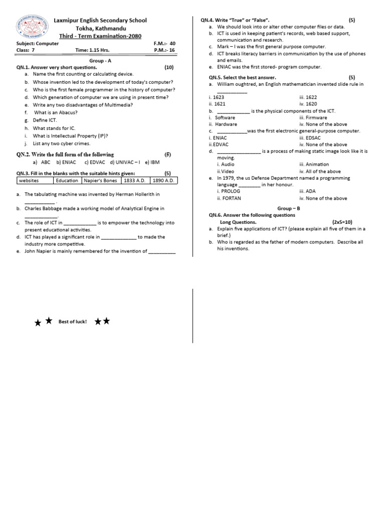 Computer Class 7 | PDF | Information Technology | Computing