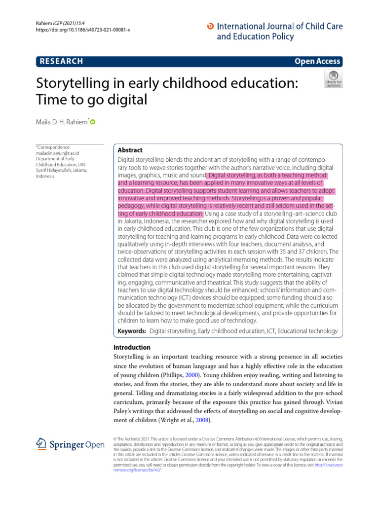 Storytelling In Early Childhood Education Time To Go Digital Pdf