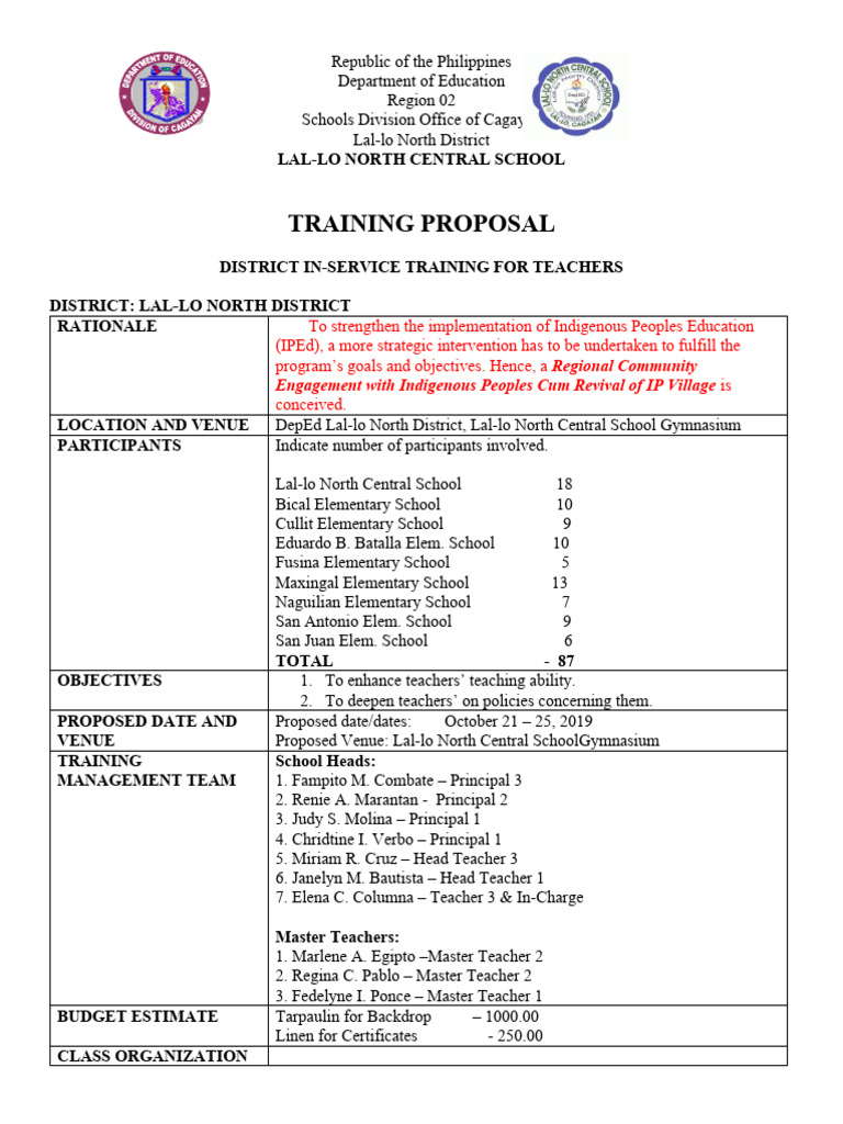Training Proposal Inset 2019 | PDF