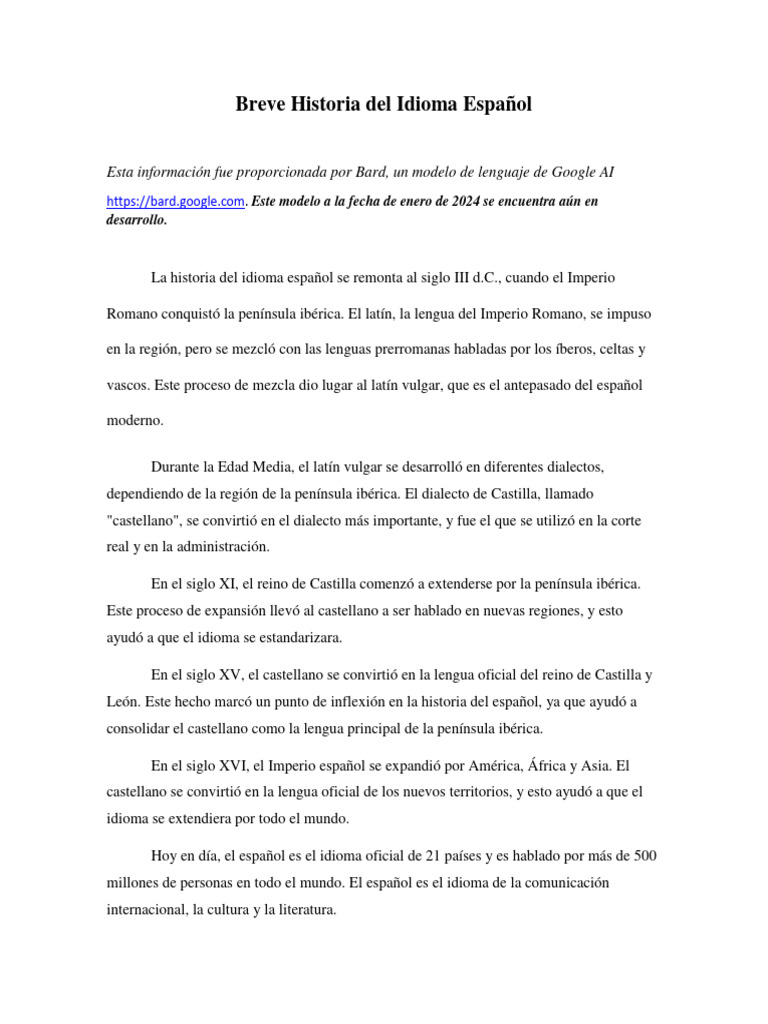 Breve Historia Del Idioma Español | PDF | Lengua española | España