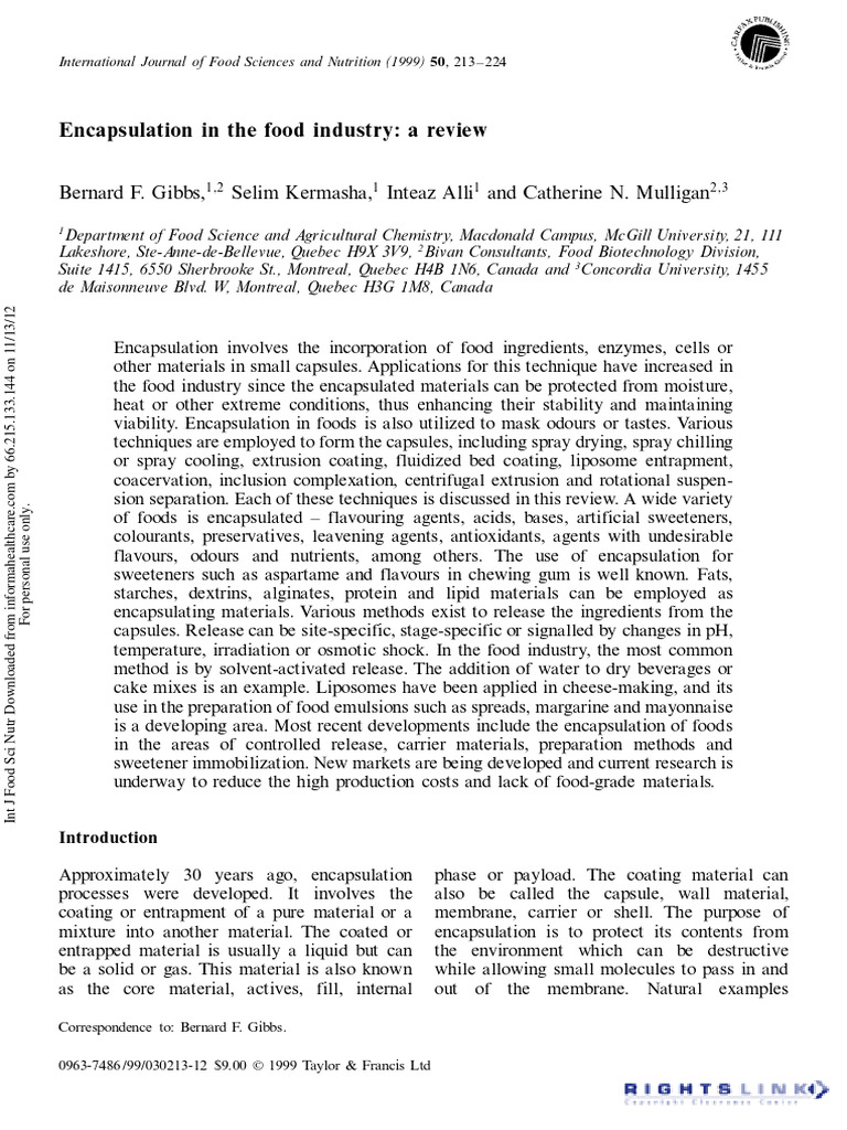 Encapsulation Techniques in Food Industry | PDF | Liposome | Lipid Bilayer