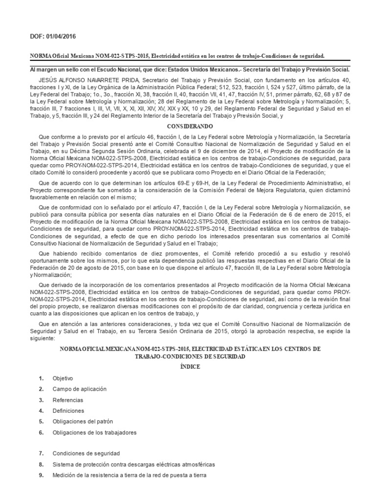 Nom 022 STPS 2015 | PDF | Descarga electrostática | Relámpago